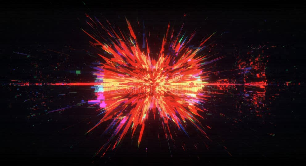 Colorful Digital Explosion with Glitch Effects Stock Illustration ...