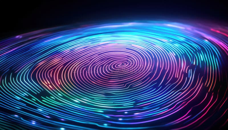 Colorful Digital Fingerprint with Neon Light Effects Pulsating Gently ...
