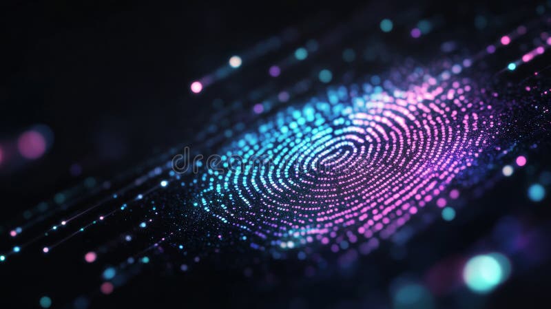 Colorful Digital Fingerprint Pattern Glowing Against a Dark Background ...
