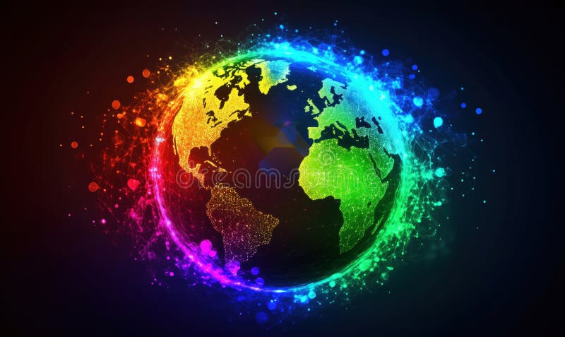 Colorful Digital Globe Network Connections Representing Global ...