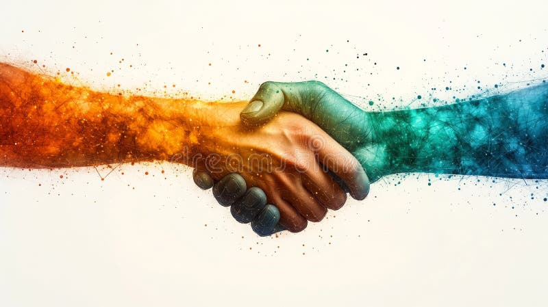 Colorful Digital Handshake Symbolizing Partnership and Collaboration ...