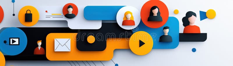 Colorful Digital Icons Representing Communication Media and Security in ...