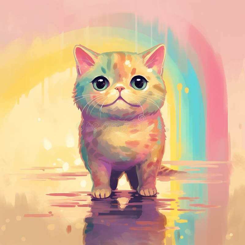 Pastel Colored Rainbow Kitten in Cute Abstract Digital Illustration ...