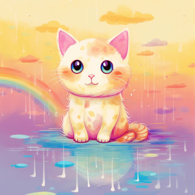 Pastel Colored Rainbow Kitten in Cute Abstract Digital Illustration ...