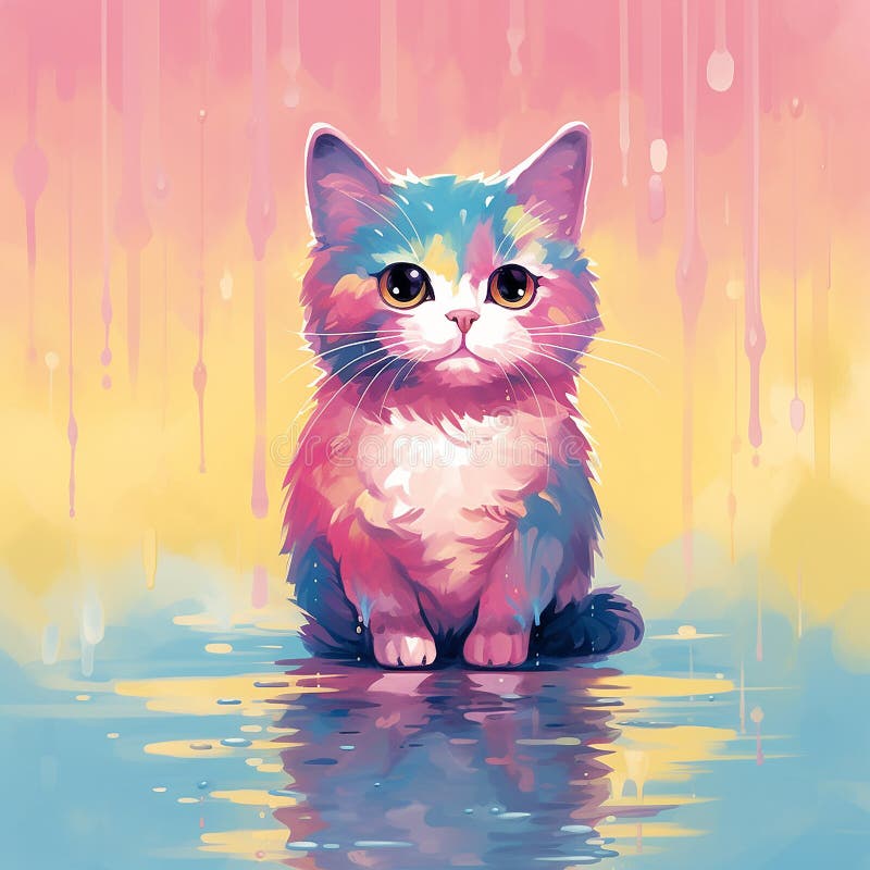Pastel Colored Rainbow Kitten in Cute Abstract Digital Illustration ...