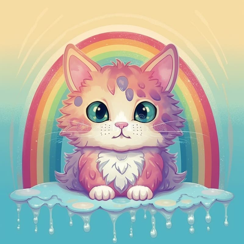 Pastel Colored Rainbow Kitten in Cute Abstract Digital Illustration ...