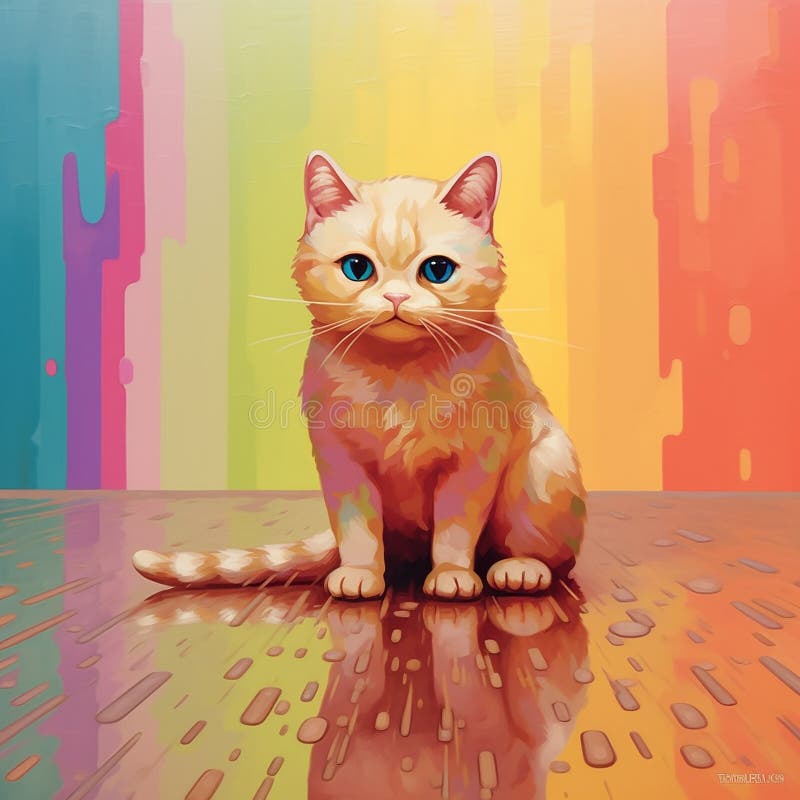 Pastel Colored Rainbow Kitten in Cute Abstract Digital Illustration ...