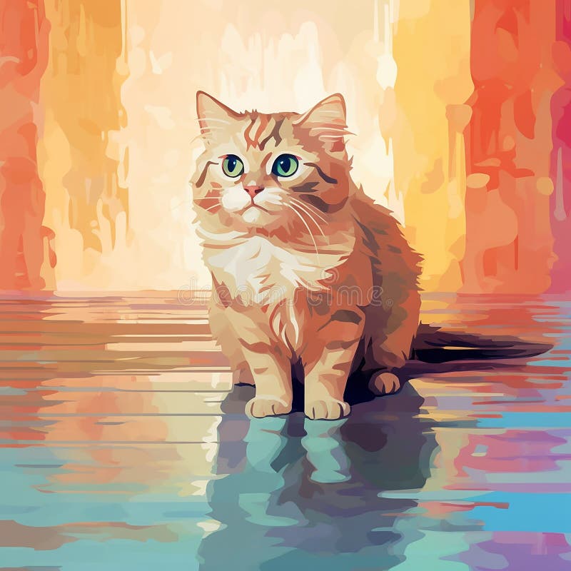 Pastel Colored Rainbow Kitten in Cute Abstract Digital Illustration ...
