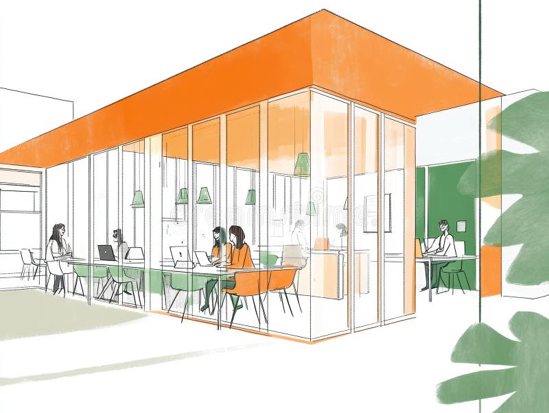 Colorful Digital Illustration of a Collaborative Workspace Featuring a ...