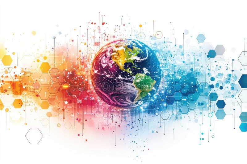 Colorful Digital Illustration of Earth with Abstract Patterns Stock ...