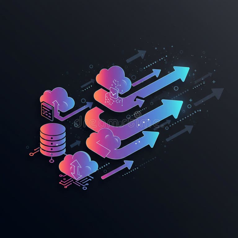 Colorful Digital Illustration Featuring Cloud Computing Concepts with Cloud Icons, Stock ...