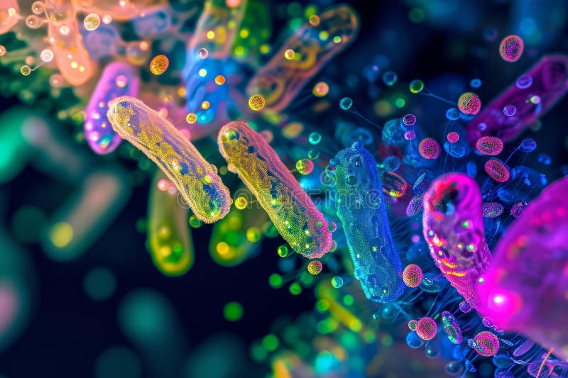 Colorful Digital Illustration of Microscopic Organisms in a Dynamic ...