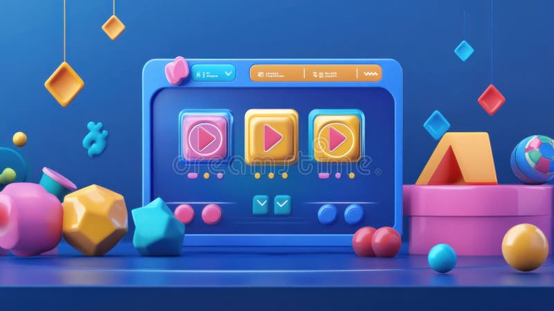 Colorful Ui Design with 3d Shapes Around it Stock Illustration ...
