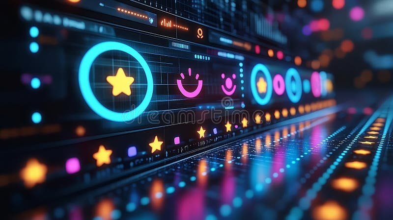 Colorful Digital Interface with Vibrant Icons and Glowing Elements on a ...