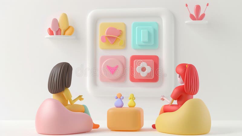 Colorful Digital Learning Interface with Two Cartoon Women Engaging in ...