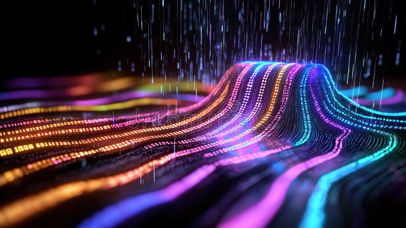 Colorful Digital Light Waves Flow in a Dark Environment Stock ...