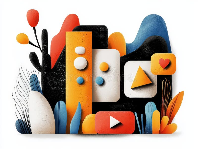 Colorful Digital Media Design Elements Isolated Stock Illustration ...