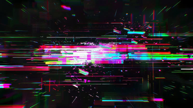 Colorful Digital Noise and Light Leaks on Black TV Screen Background ...