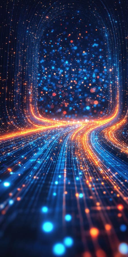 Colorful Digital Pathway Illuminated by Blue and Orange Particles ...