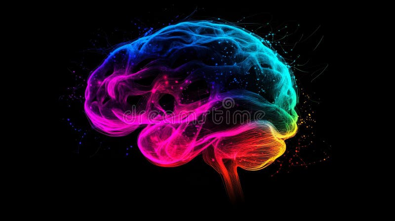 Colorful Digital Rendering of a Brain on Black Background, Abstract ...