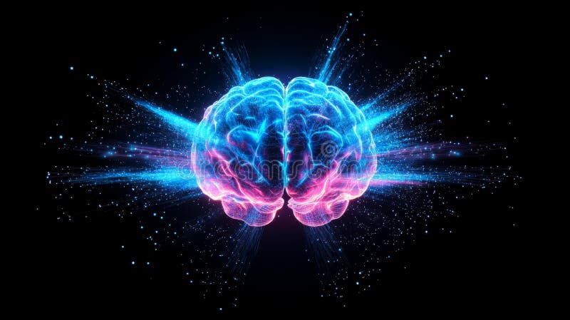 Colorful Digital Representation of a Brain with Light Effects in a Dark ...