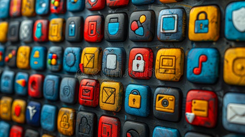 Colorful Digital Security Icons Representing Cybersecurity Measures and ...