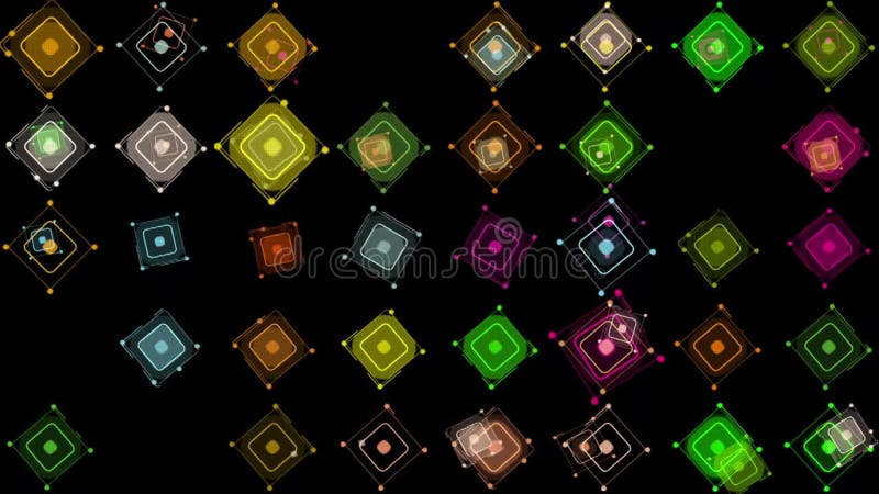 Colorful Digital Square Shapes Motion Graphics on Plain Black ...