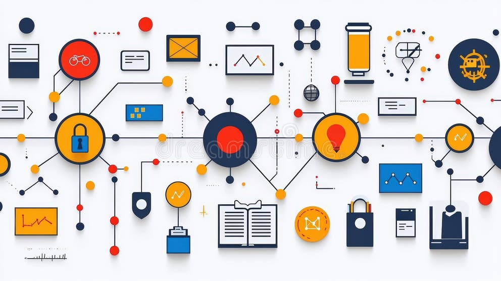 Colorful Digital Technology Graphics with Icons for Data and Network ...