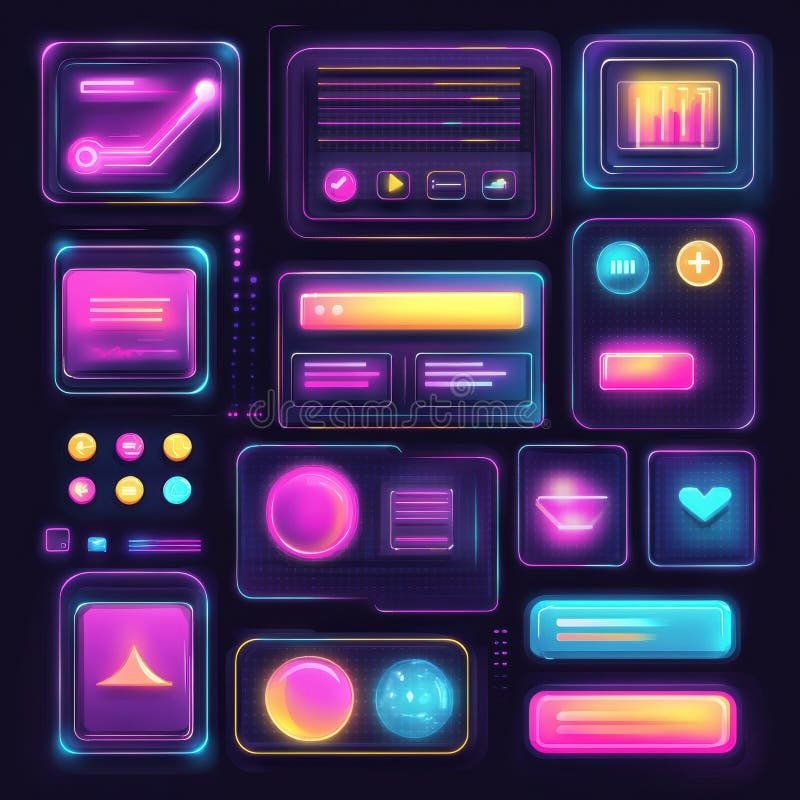 Colorful Digital UI Sticker Elements Featuring Buttons, Cursors ...