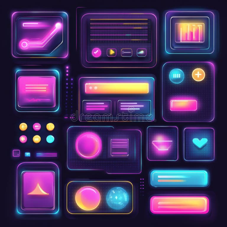 Colorful Digital UI Sticker Elements Featuring Buttons, Cursors ...