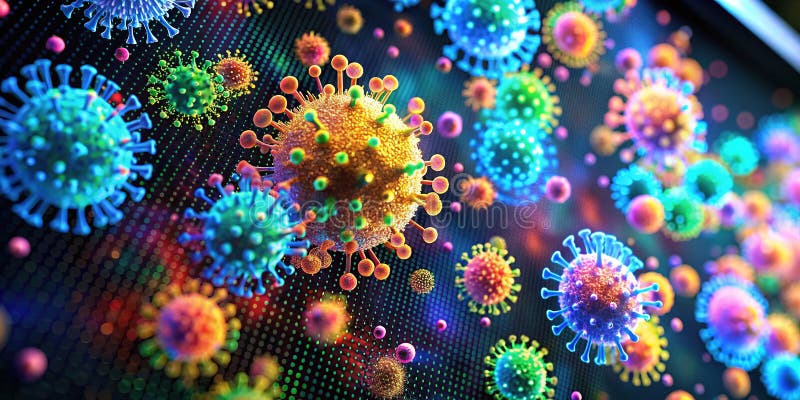 Colorful Digital Virus Particles Visualized on a Computer Screen a ...