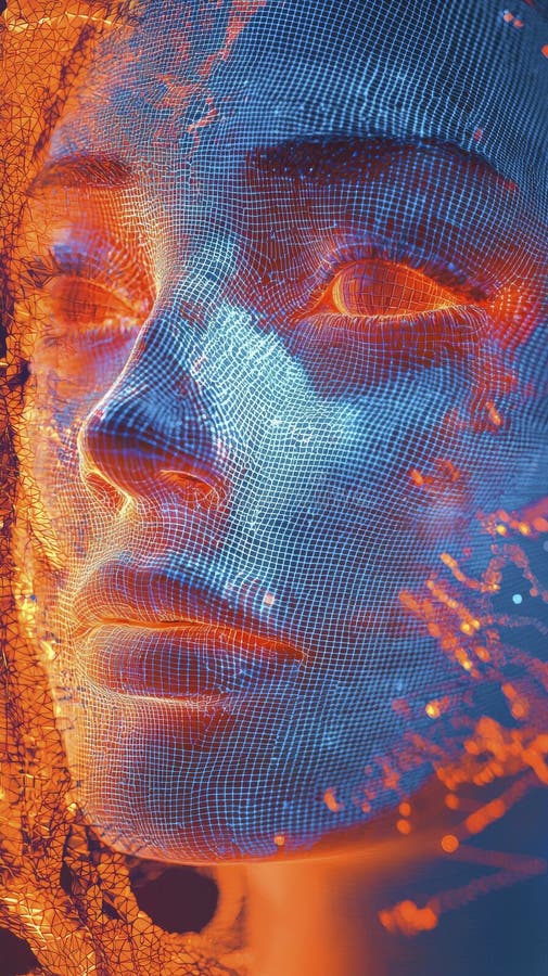 Colorful Digital Visage with Glowing Mesh Pattern Stock Illustration ...