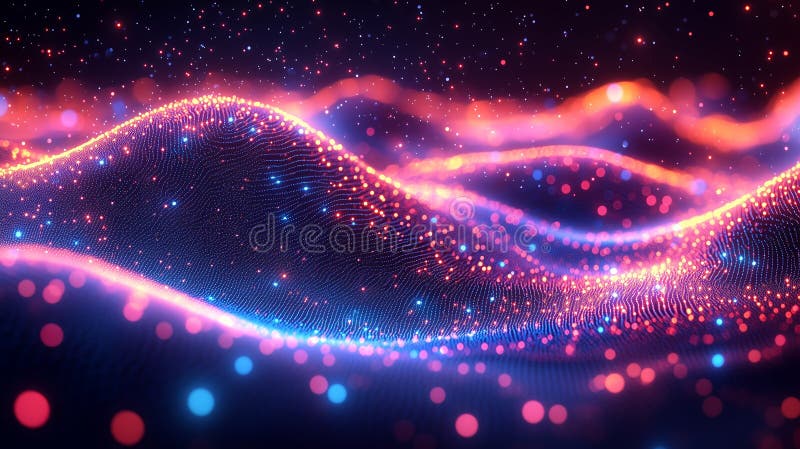 Colorful Digital Wave Pattern with Glowing Dots and Light Trails ...