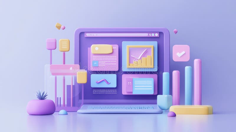 Colorful Digital Workspace with Graphs, Charts, and Interactive ...