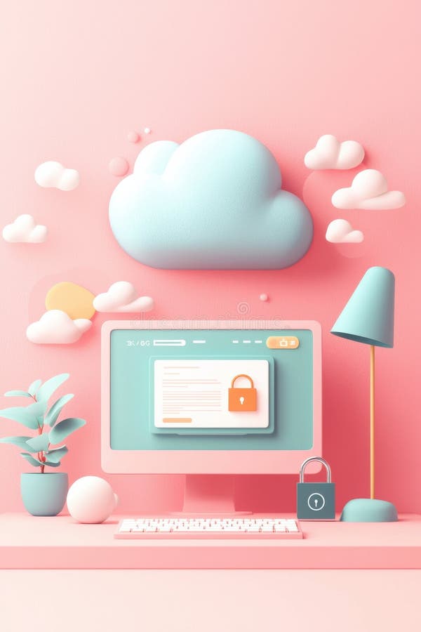 Colorful Digital Workspace Illustration with Modern Design and Security ...
