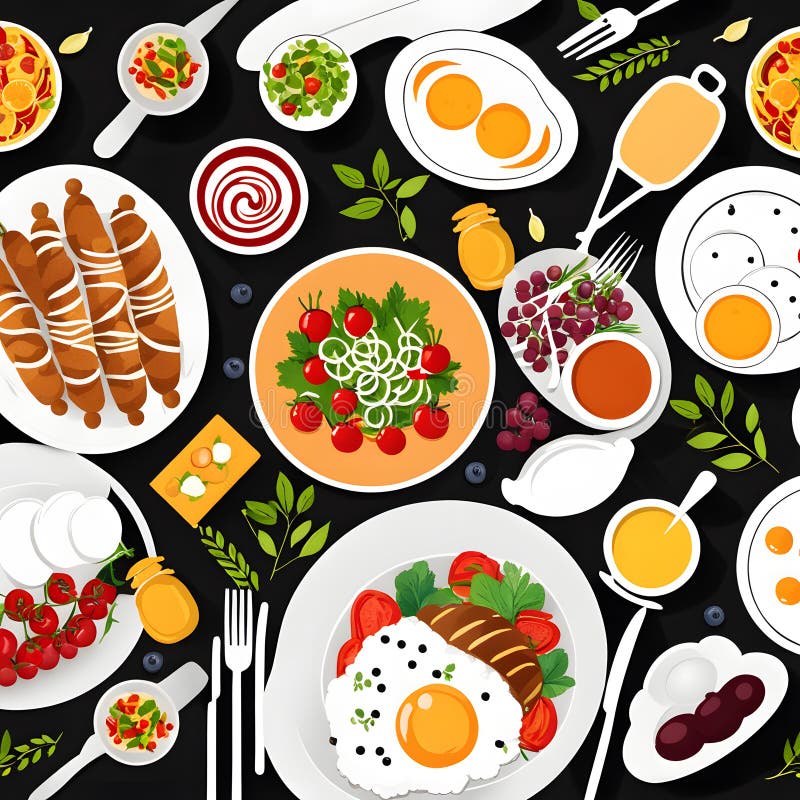 Colorful Dinner, AI-Generatet Stock Illustration - Illustration of menu ...