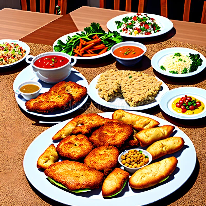 Colorful Dinner, AI-Generatet Stock Illustration - Illustration of ...