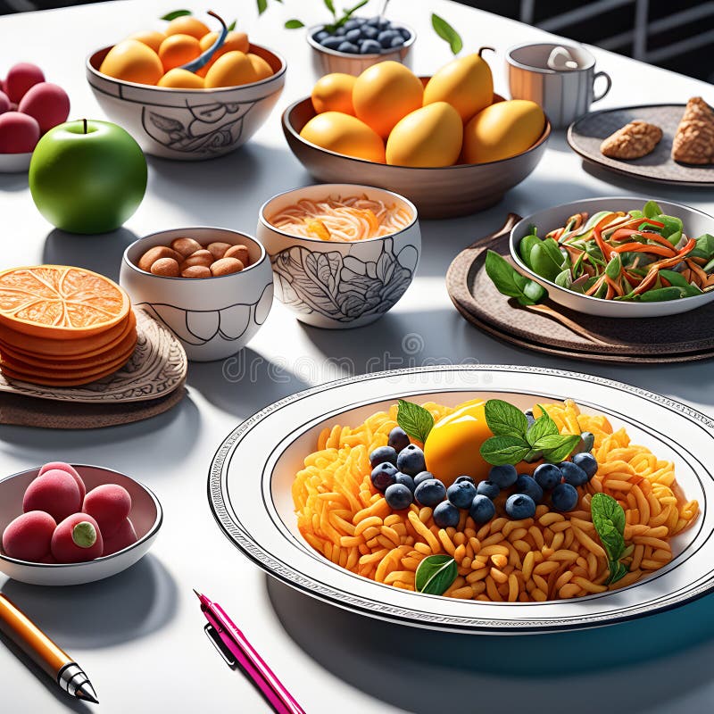 Colorful Dinner, AI-Generatet Stock Illustration - Illustration of ...