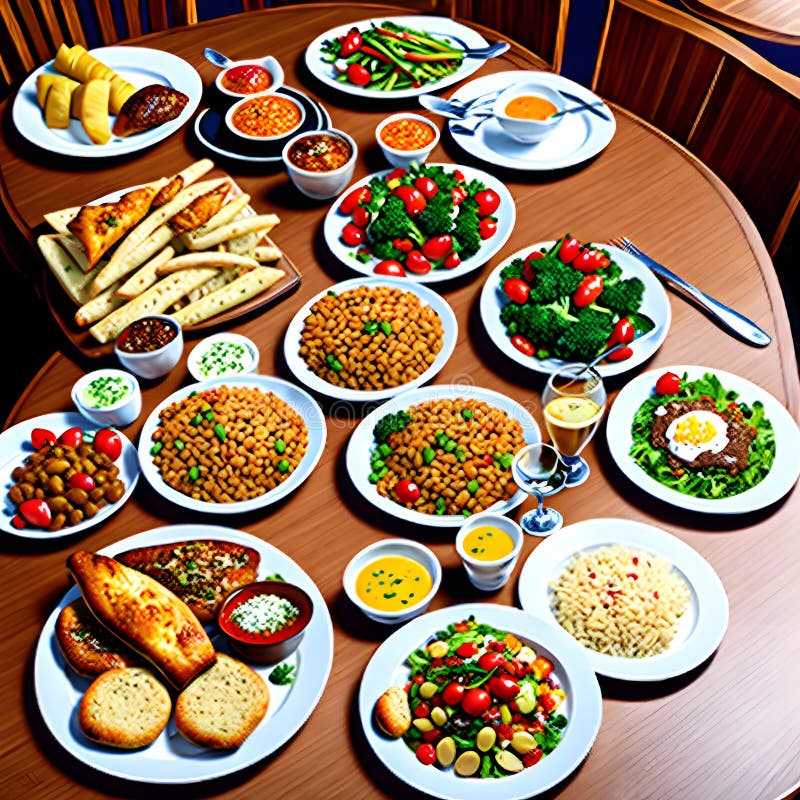 Colorful Dinner, AI-Generatet Stock Illustration - Illustration of ...