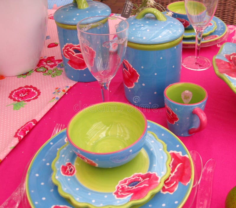 Colorful dinner service stock photo. Image of color, column - 14682444