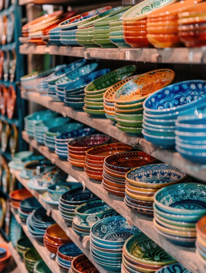 Colorful Dinnerware Shelf stock image. Image of decor - 371948635