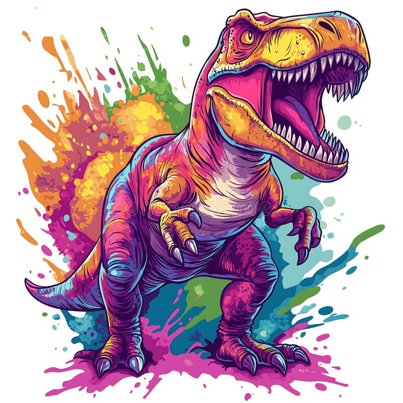 Colorful Dinosaur Illustration with Vibrant Background and Dynamic Pose ...