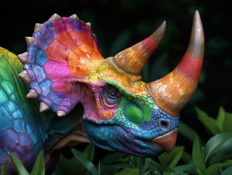 Colorful Dinosaur Sculpture in Nature Stock Illustration - Illustration ...