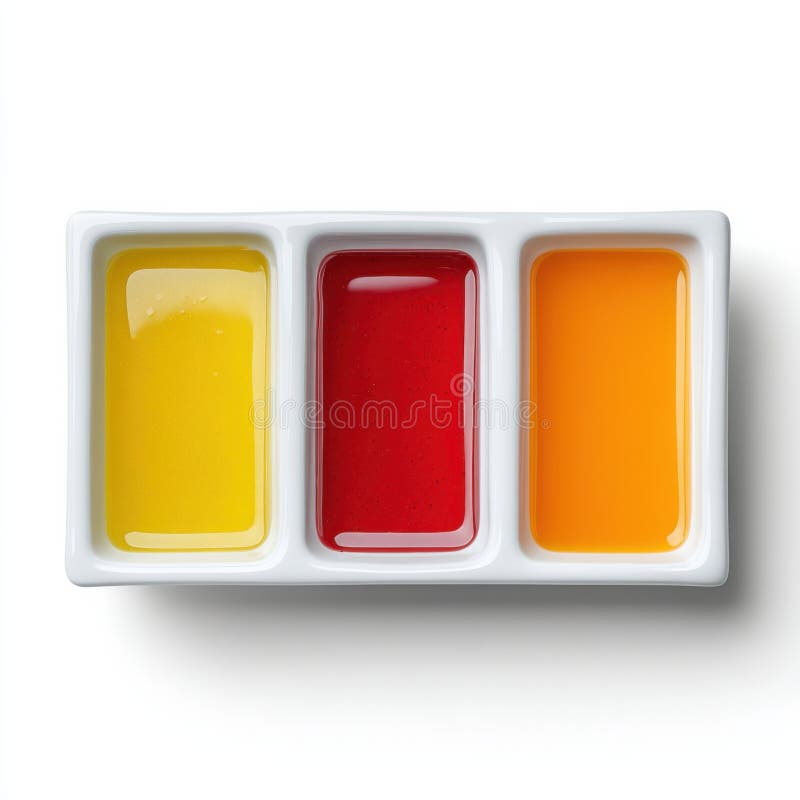Colorful Dipping Sauces in a White Tray Stock Illustration ...