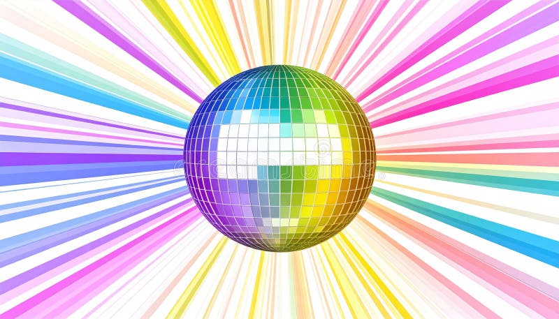 Colorful Disco Ball with Rainbow Rays Against White Background Party ...