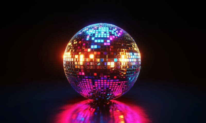 Colorful Disco Ball Reflecting Vibrant Lights in Dark Background Stock ...