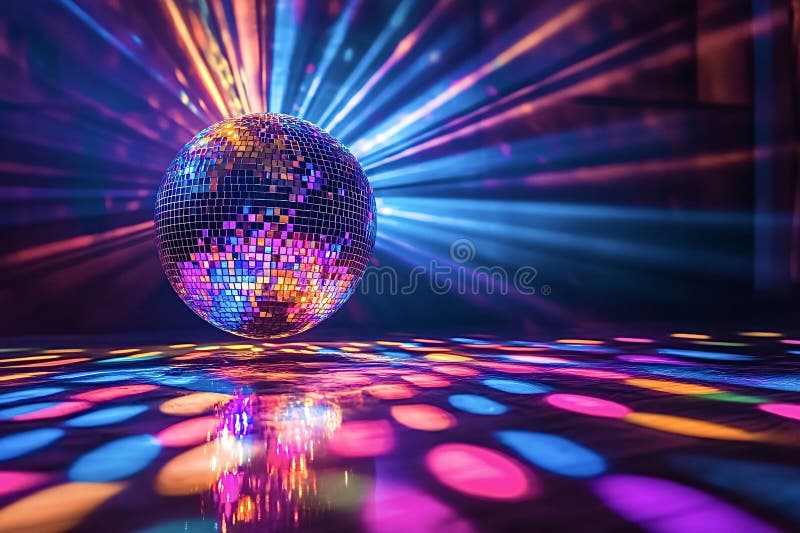 Colorful Disco Ball Shining on a Dance Floor with Spotlights Stock ...