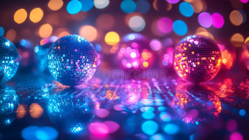 Colorful Disco Balls Reflecting Lights on a Dance Floor Stock ...