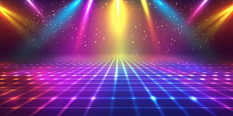 Colorful Disco Stage with Vibrant Lights and Sparkling Background for ...