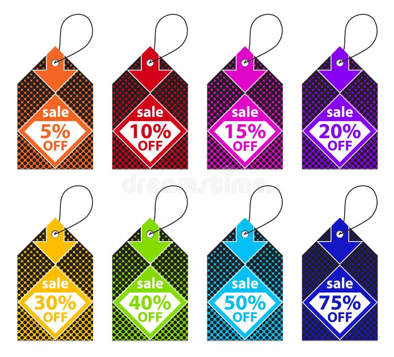 Colorful Discount Labels stock vector. Illustration of purple - 26120463